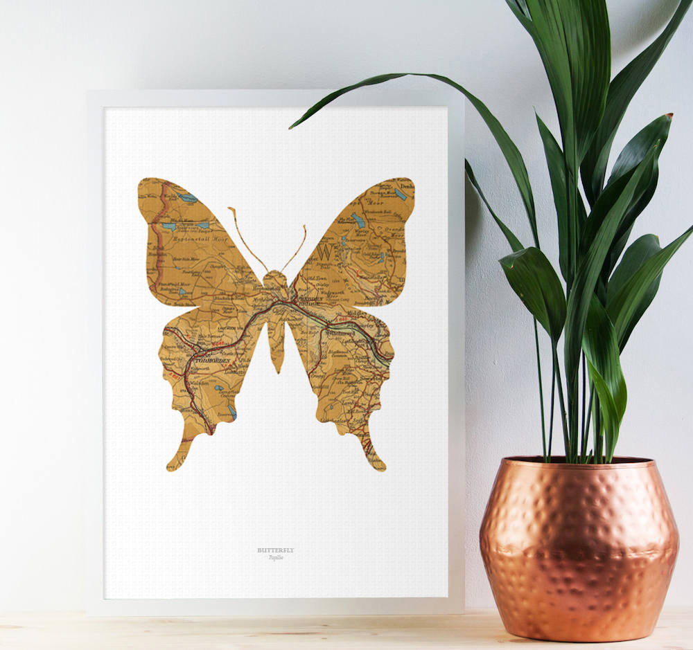 Personalised Vintage Map Butterfly Art Print - Etsy