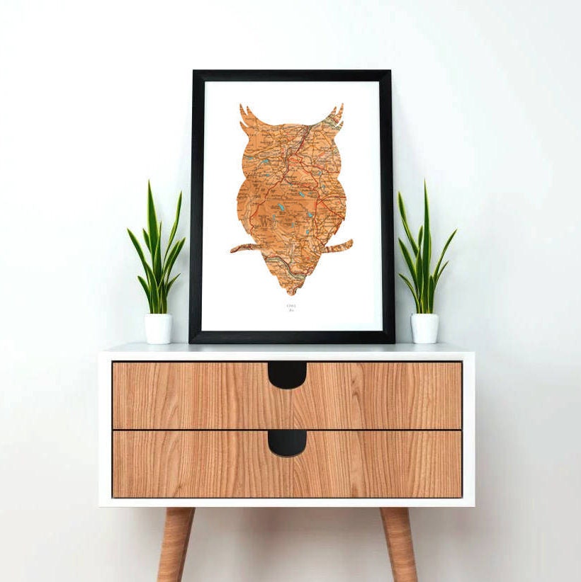 Personalised Vintage Map Owl Art Print - Etsy