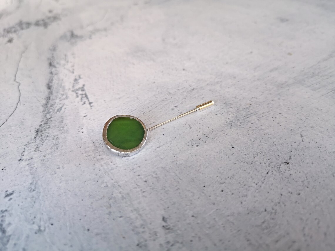 Green Sterling Silver Men's Lapel Pin Round Boutonniere | Etsy