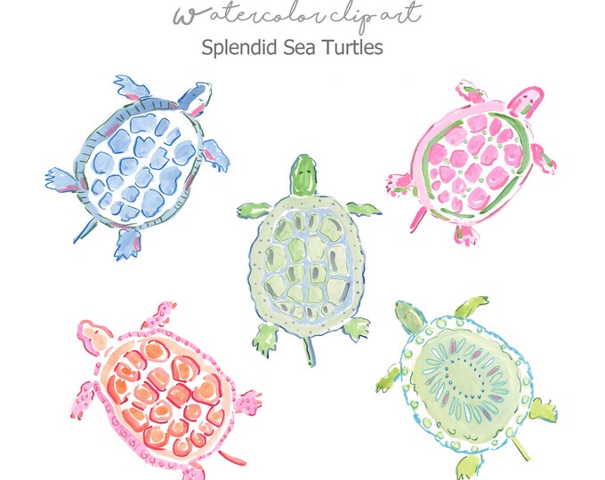 Watercolor Turtles Clip Art Collection, Watercolor Sea Turtles Clip Art ...