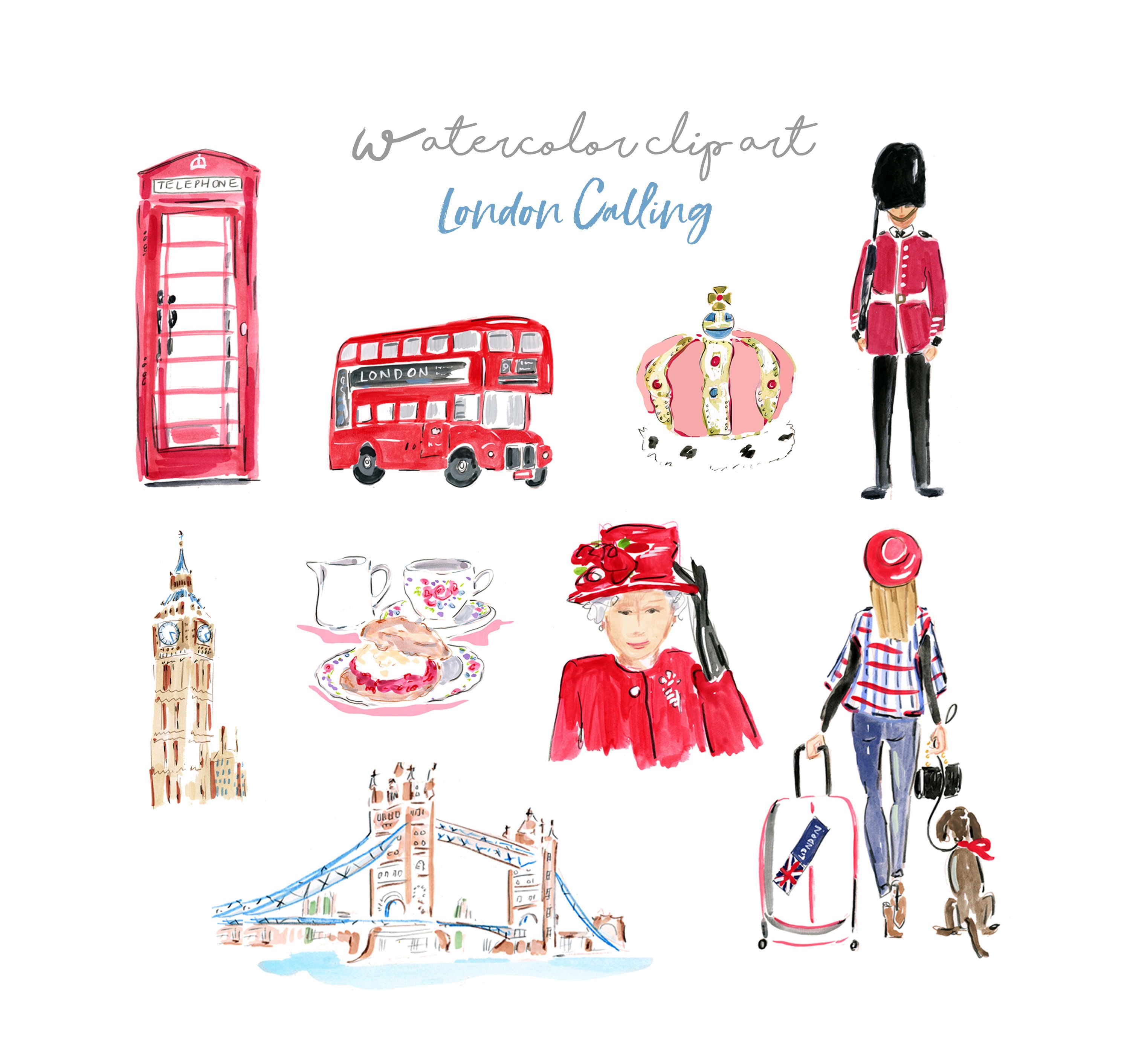 London Clip Art Collection Watercolor Clip Art Travel Clip - Etsy