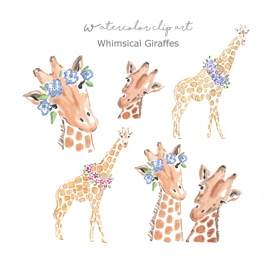Watercolor Giraffes Clip Art Collection, Baby Nursery Giraffes ...