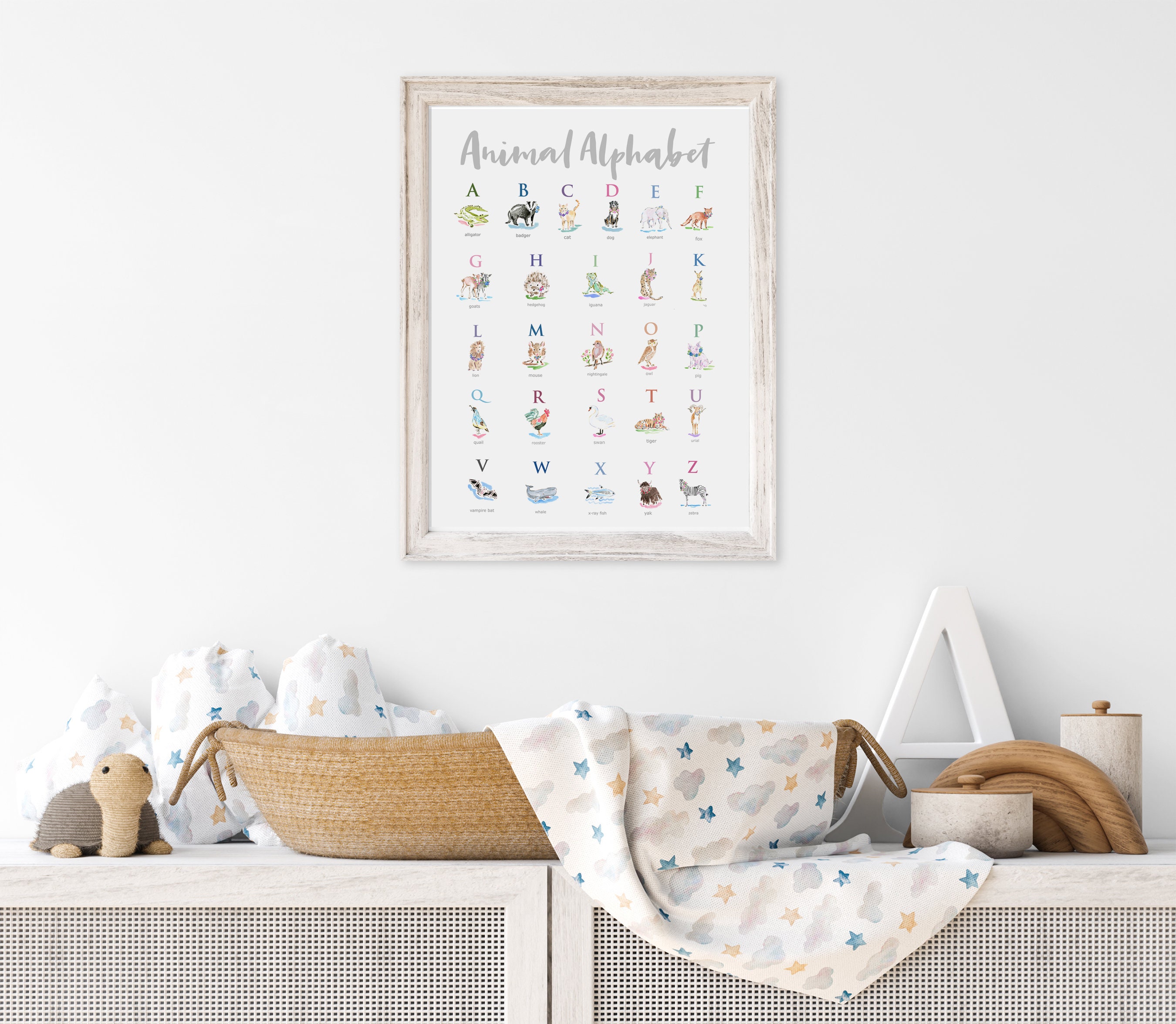 Animal Alphabet Poster, Alphabet Flash Card, Alphabet Nursery Art ...