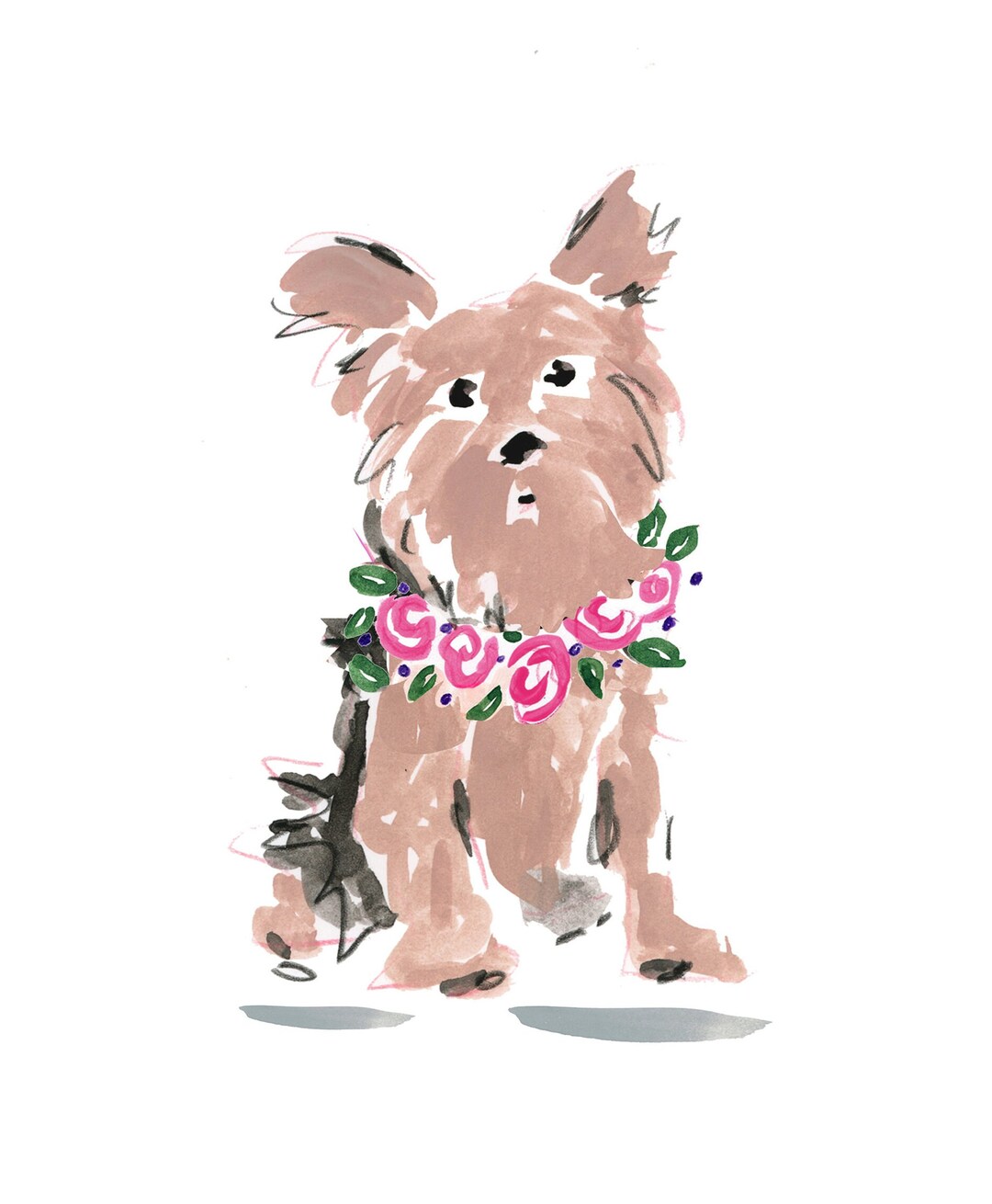 Yorkie Clipart, Yorkie PNG, Yorkie Mom, Yorkie With Floral Garland ...