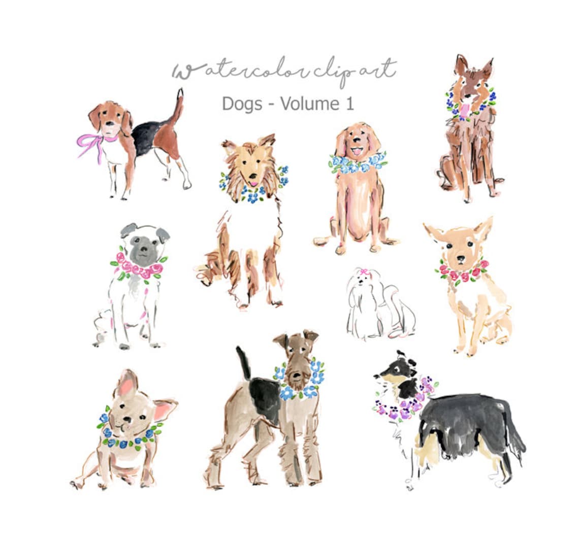 Watercolor Dogs Digital Clip Art Dog Breeds Watercolor - Etsy