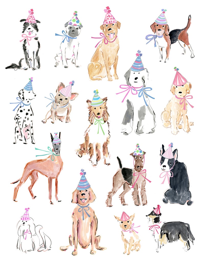 Birthday Dogs Clip Art Collection Watercolor Dogs - Etsy