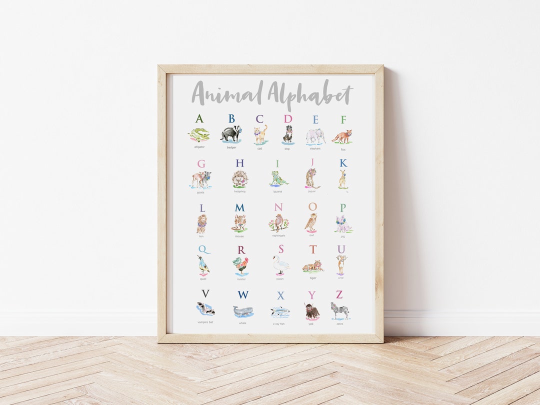 Animal Alphabet Poster, Alphabet Flash Card, Alphabet Nursery Art ...