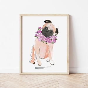 Pug Art, Pug Gift, Pug Wall Decor, Dog Portrait, Watercolor Dog Nursery ...