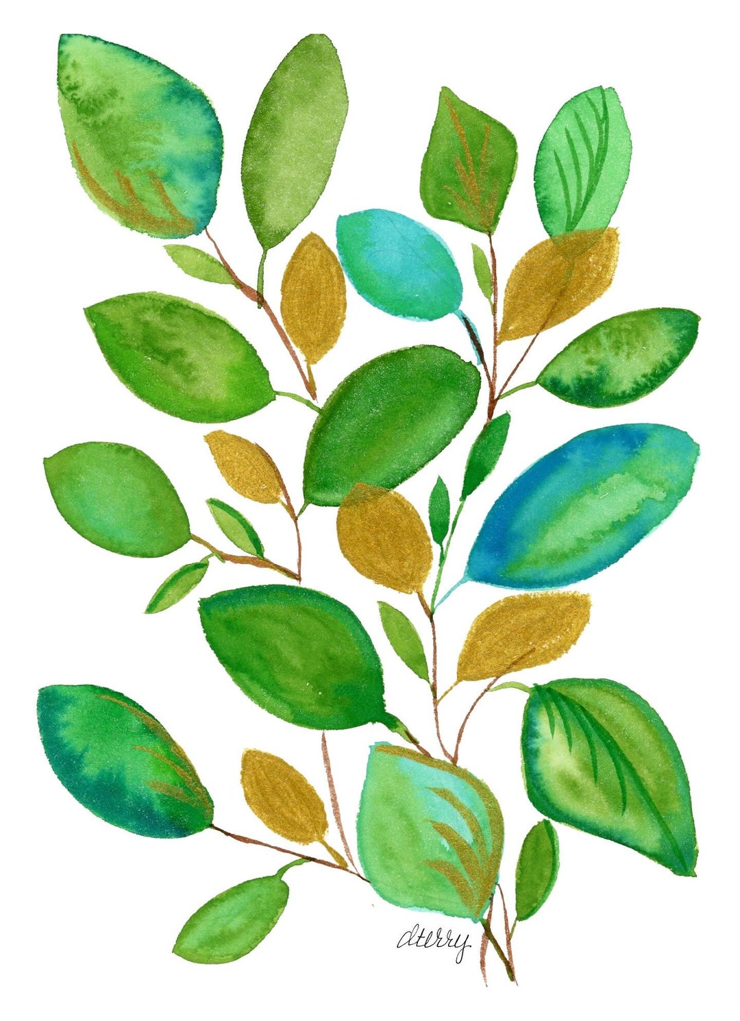 Watercolor Leaf Painting, Leaf Print, Watercolor Leaf Print, Green Leaf ...