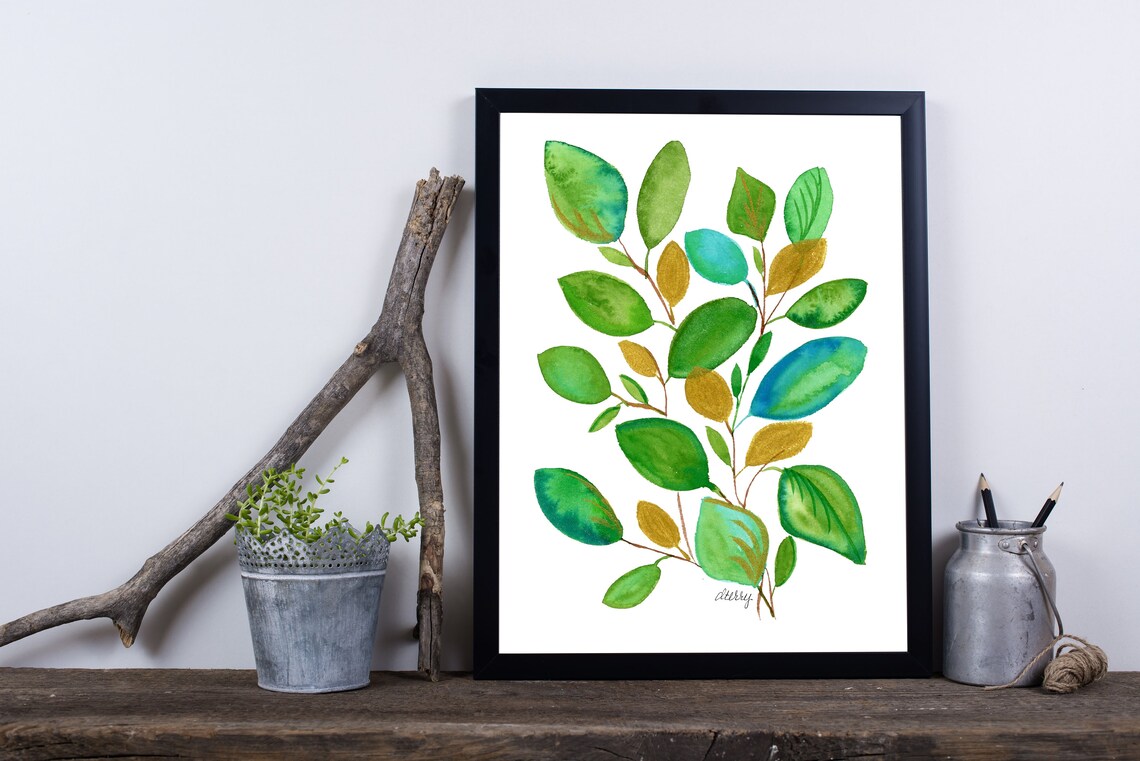 Watercolor Leaf Painting, Leaf Print, Watercolor Leaf Print, Green Leaf ...
