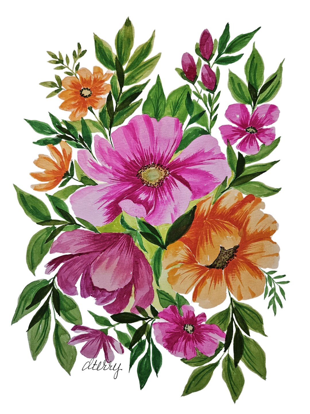 Spring Watercolor Floral, Floral Print, Watercolor Flower, Orange ...