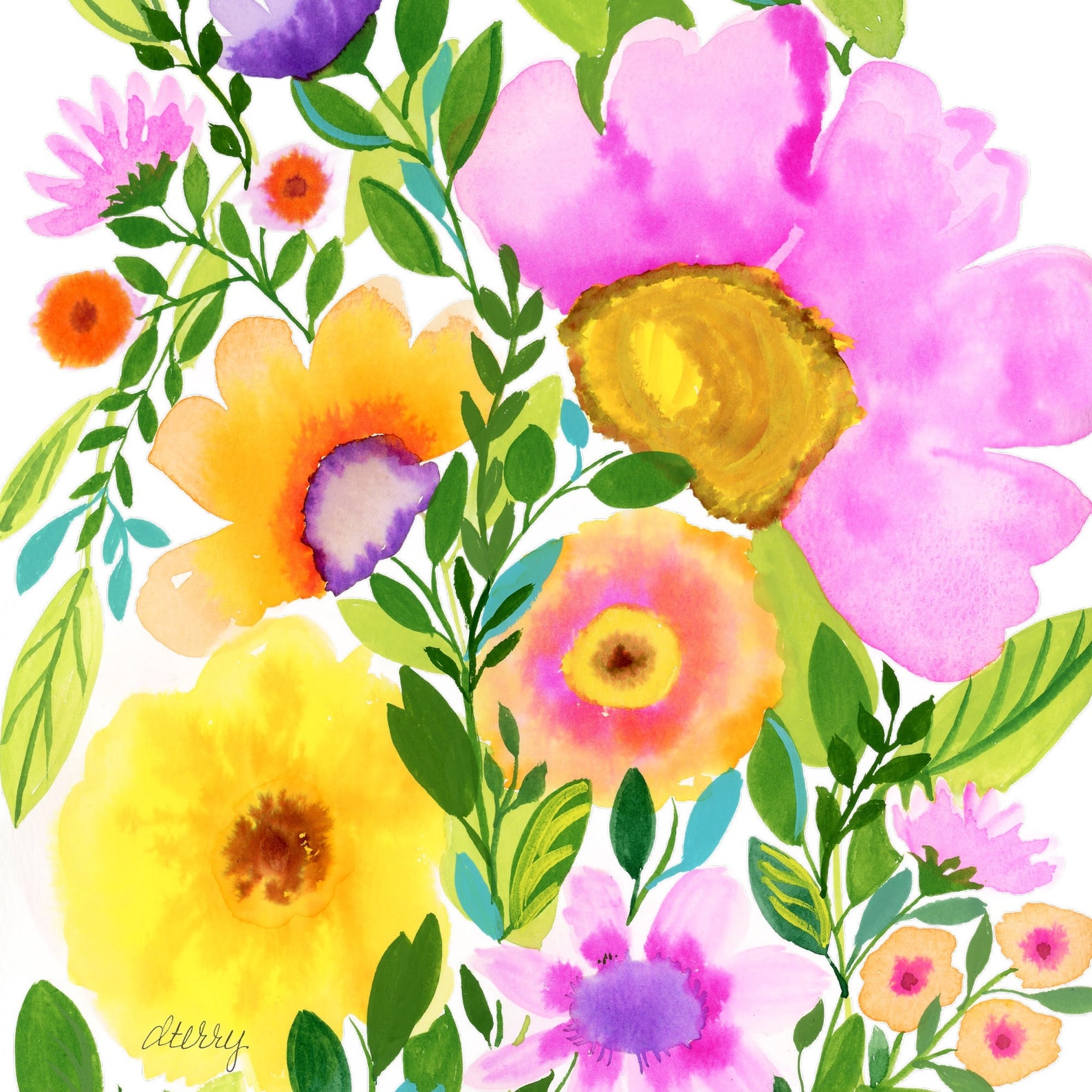 Watercolor Floral, Floral Print, Watercolor Flower Print, Pink Flower ...