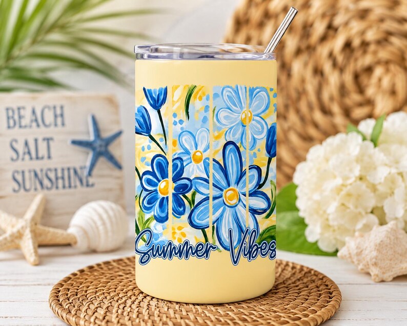 Blue Floral Summer Vibes PNG | Retro Daisy Flower Sublimation Design ...