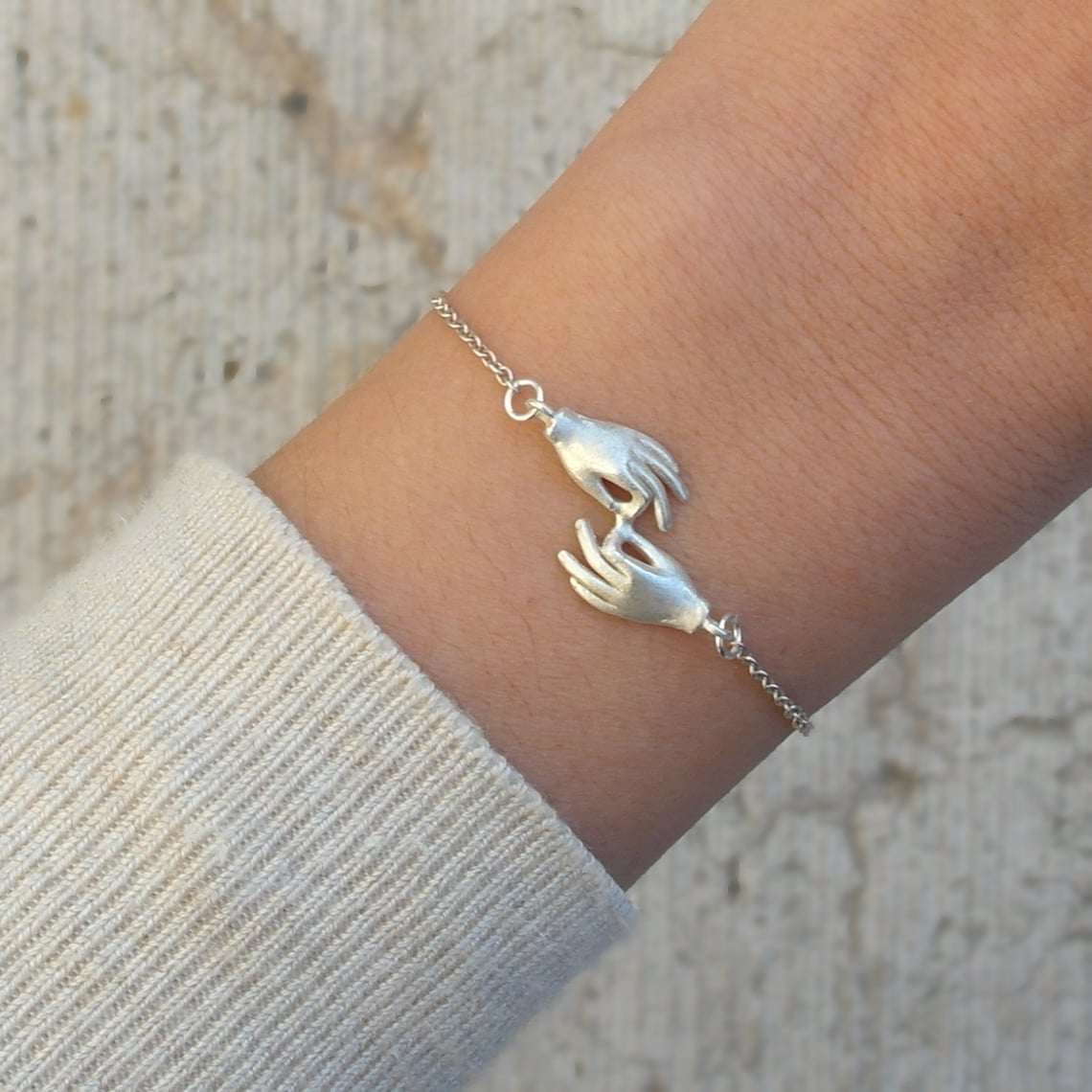 Hands Bracelet in Sterling Silver Handmade Bracelet Two Hands | Etsy