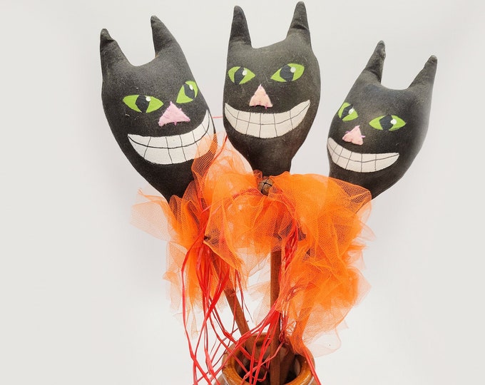 3 Black Cat Crock Pokes Halloween Primitive Decor Ornament - Etsy