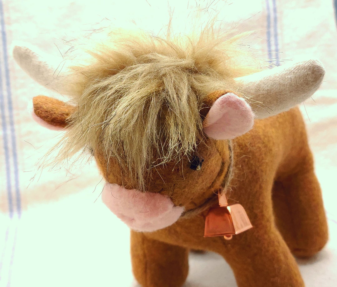 Folk Art Highland Cow, Plush Scottish Angus, Primitive Farm Animal, Cow ...