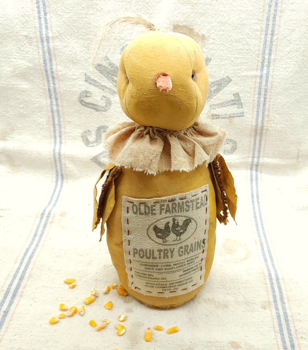 Primitive Baby Chicken Stump Doll, Handmade Stuffed Chick, Feed Sack ...