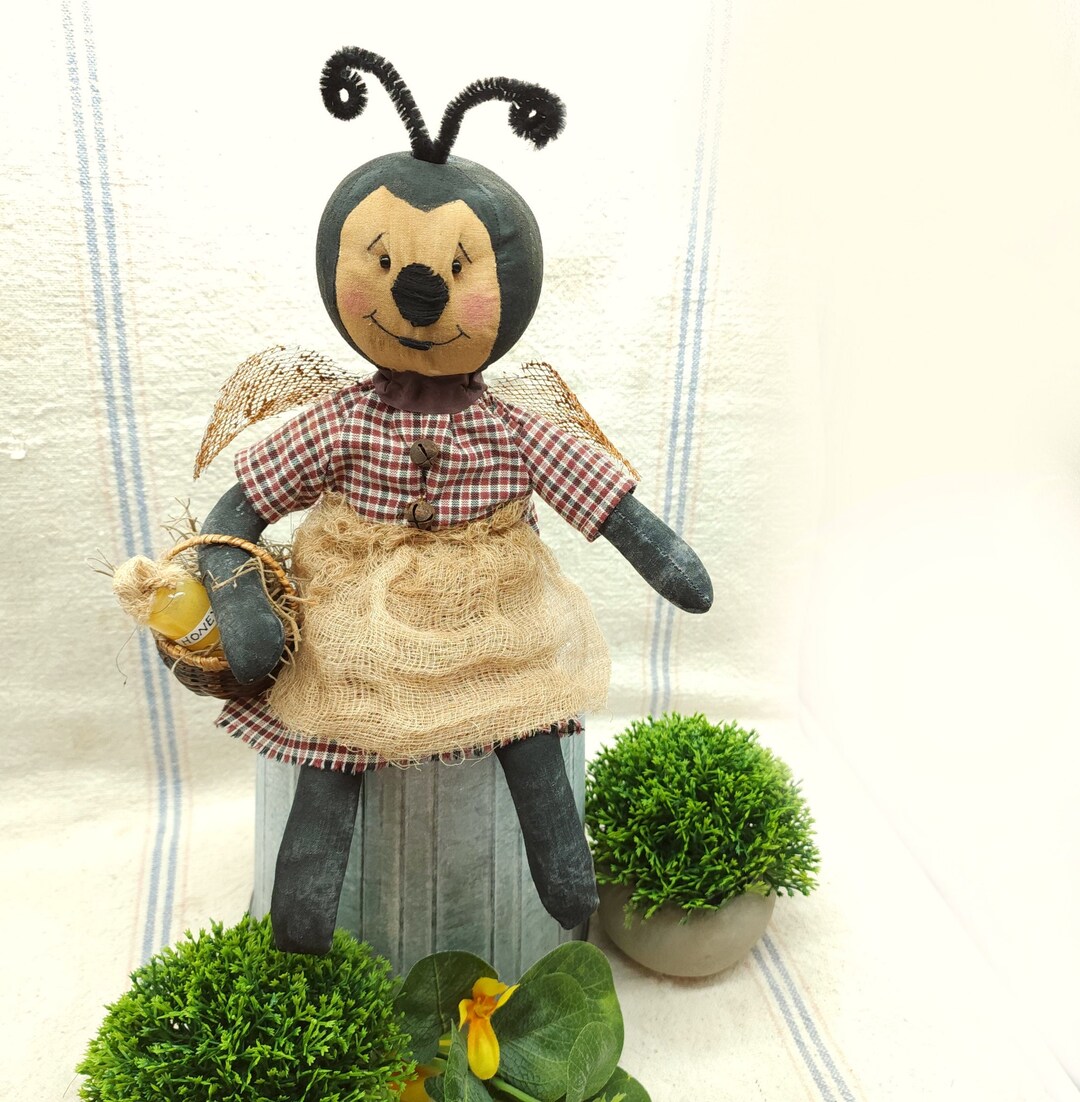 Folk Art Bee Doll, Primitive Honeybee Farmhouse Bumblebee, Bee Keeper ...