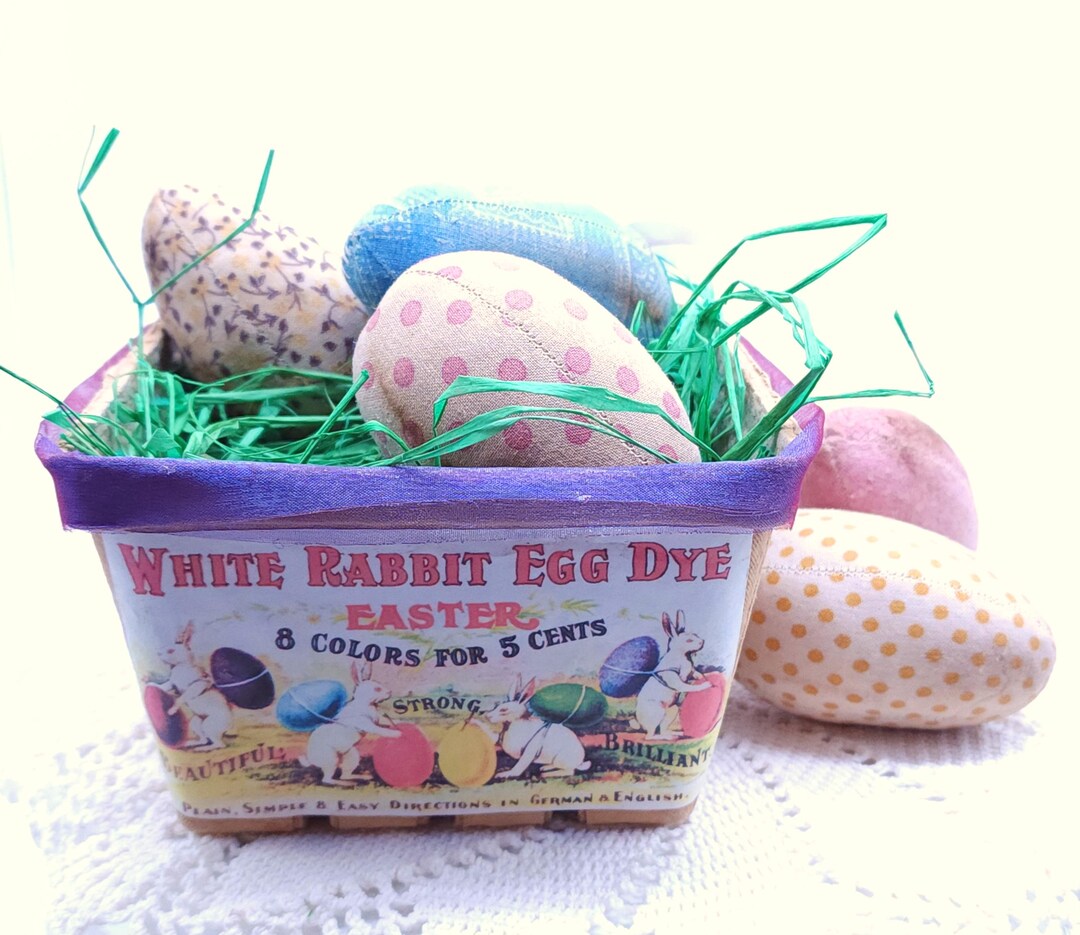Primitive Easter Egg Basket, Fabric Eggs, Berry Carton Decor, Spring ...