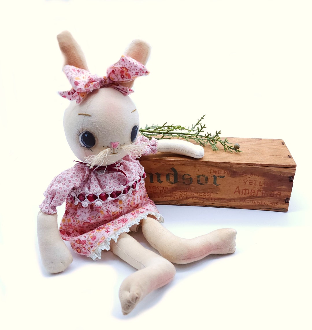 Prim Spring Rabbit, Stuffed Girl Bunny Made of Muslin, Easter Display ...
