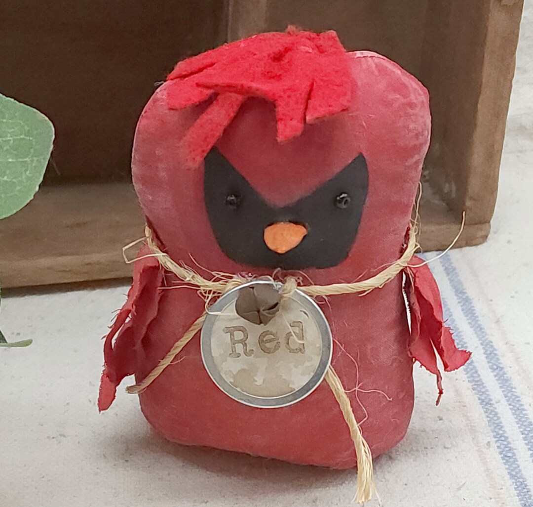 Primitive Cardinal Bird, Folk Art Red Bird Ornament, Summer Cupboard ...