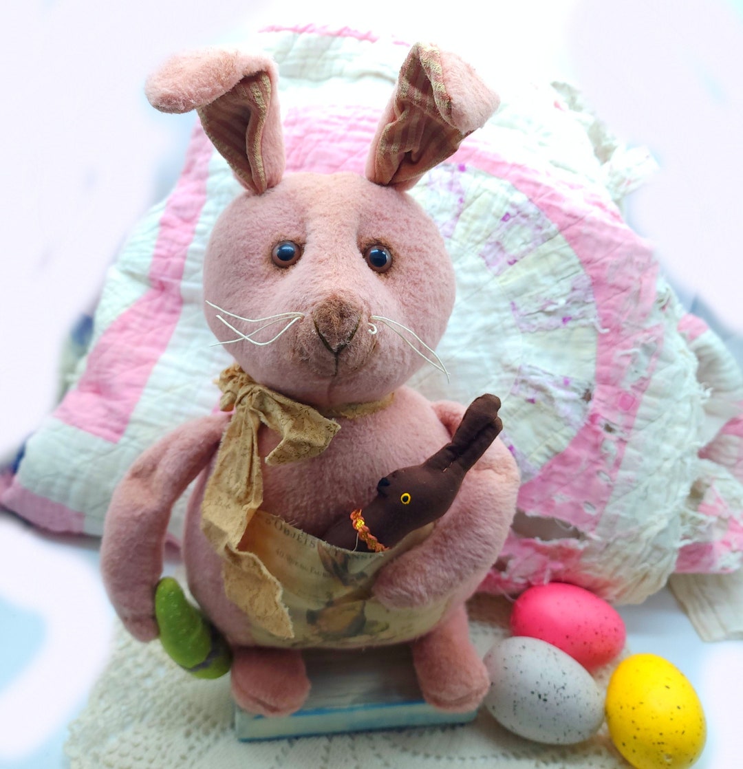 Pink Easter Rabbit Doll Plush Bunny With Egg Spring Primitive Doll - Etsy