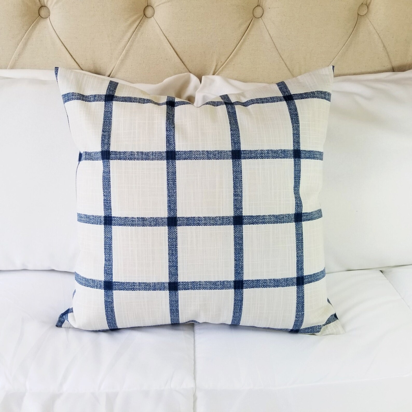 One Blue Pillow Cover, Dark Blue Pillow Sham, Throw Pillow, Blue White ...