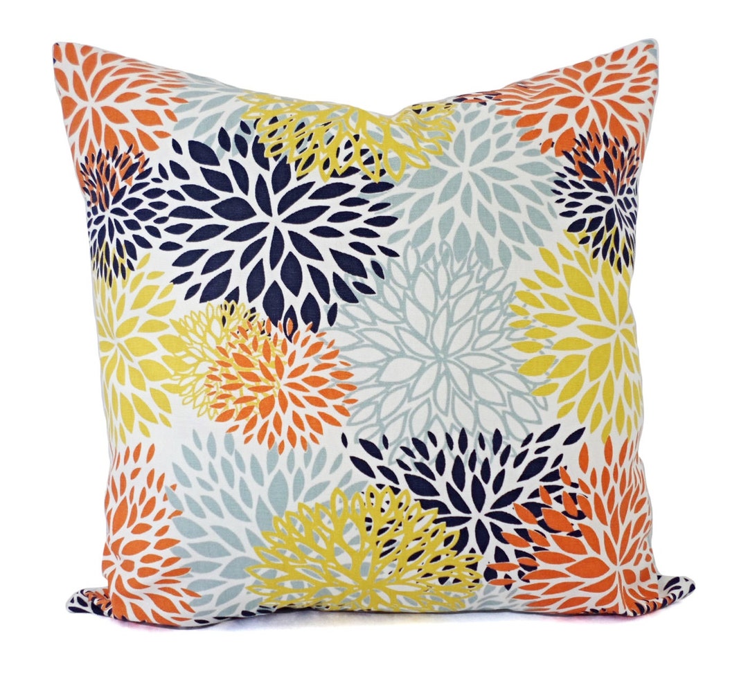 Orange Blue Pillow Cover Orange Pillow Cover Floral Decorative Pillow ...
