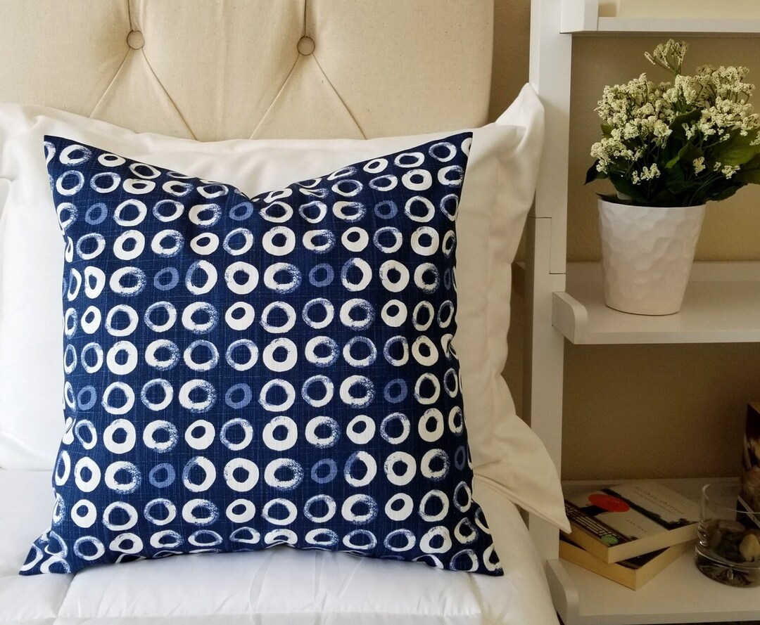 One Dark Blue Pillow Cover, Polka Dot Pillow, Dotted Pillow Sham, Polka ...