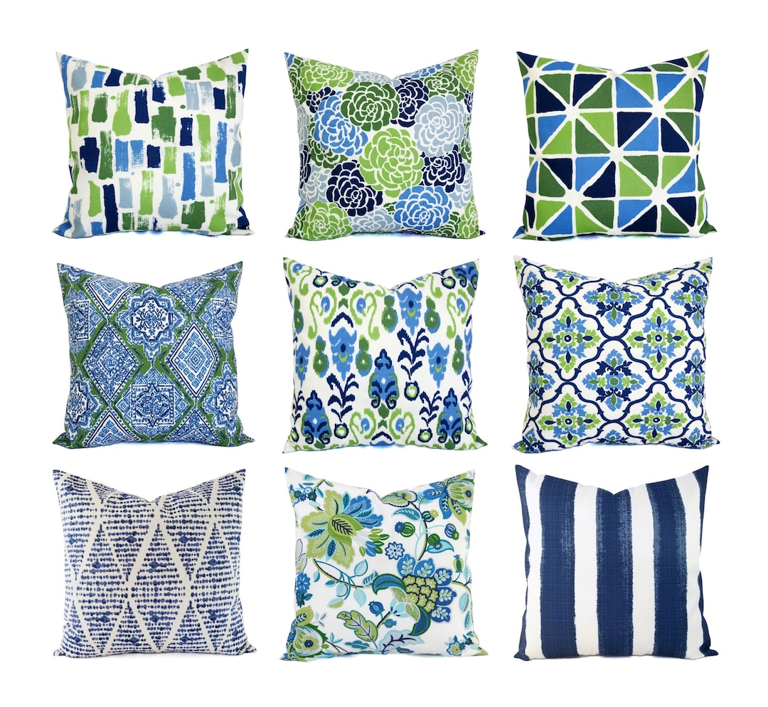 OUTDOOR Pillow Cover, Blue Pillow Set, Blue Green Pillow Sham, 16 X 24 ...