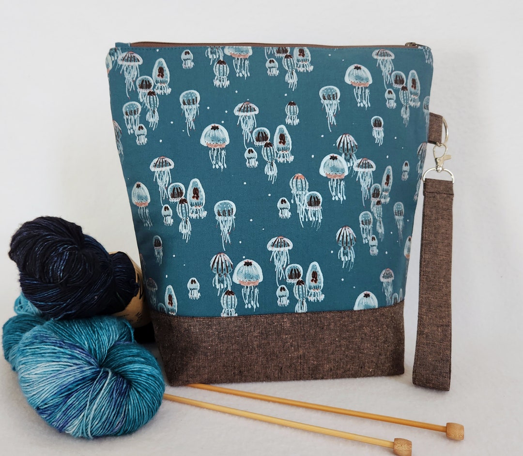 Large Knitting Project Bag - Crochet Project Bag - Zippered Wedge Bag ...