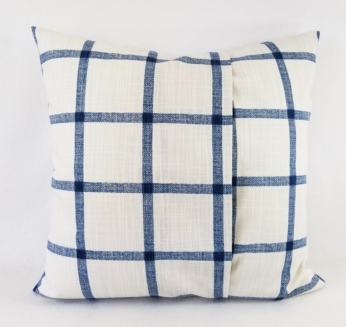 One Blue Pillow Cover, Dark Blue Pillow Sham, Throw Pillow, Blue White ...