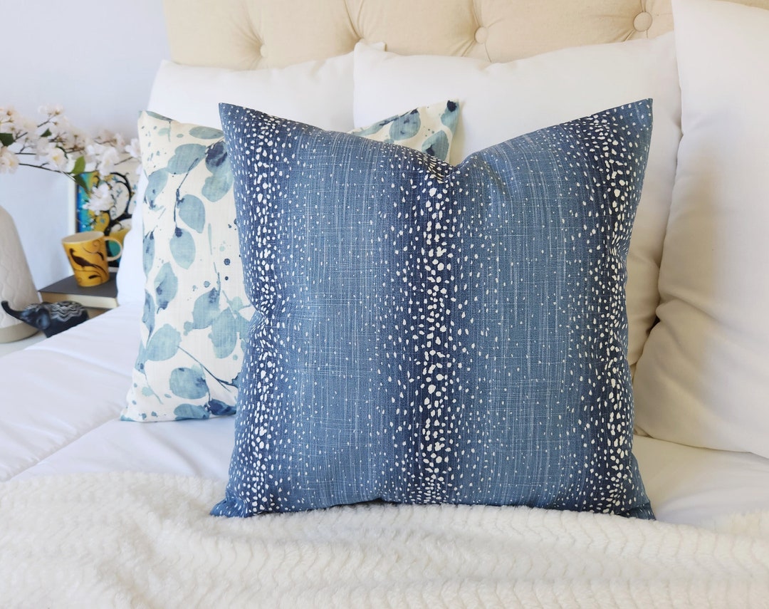 Antelope Blue Pillow Cover, Fawn Pillow, Animal Print Pillow, Blue ...