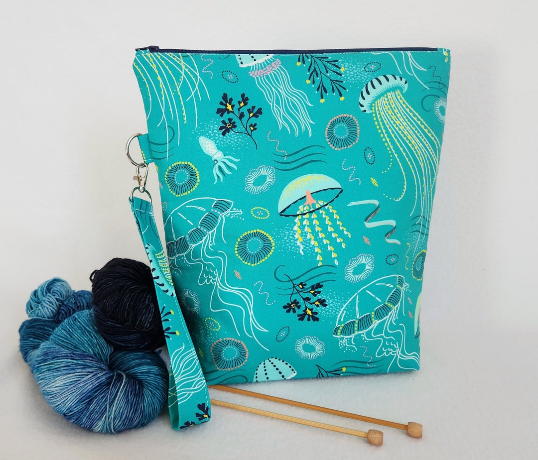 Large Knitting Project Bag - Crochet Project Bag - Zippered Wedge Bag ...