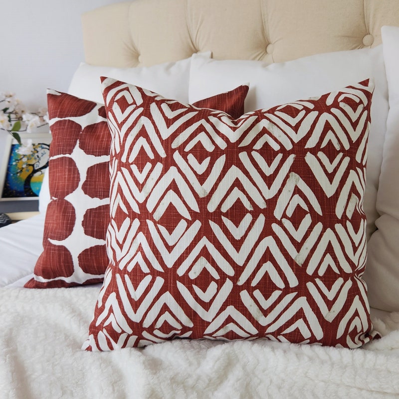 Red Geometric Pillow - Etsy