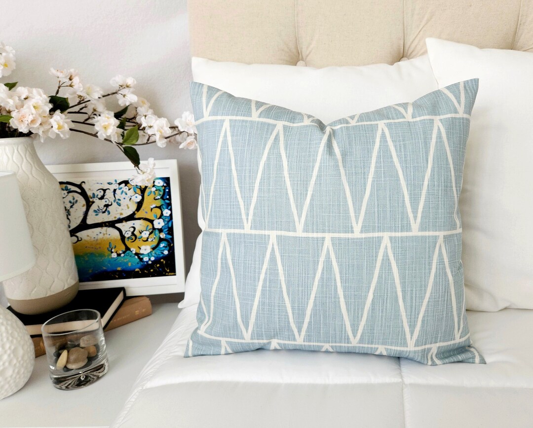 One Soft Blue Pillow Cover, Geometric Pillow Cover, Light Blue Throw ...
