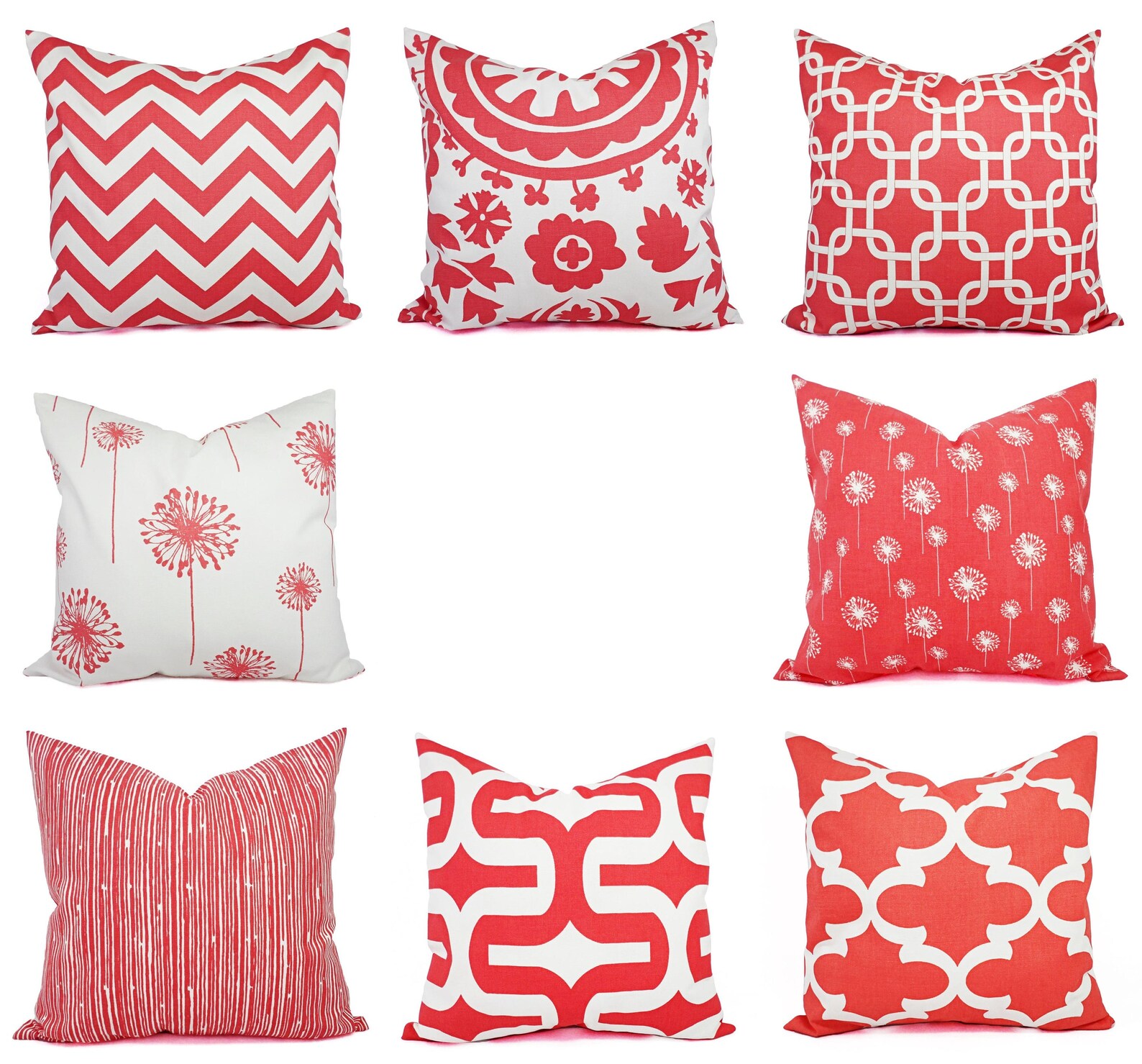 Two Coral Throw Pillows, Dandelion Pillows, Coral Dandelion Decorative ...