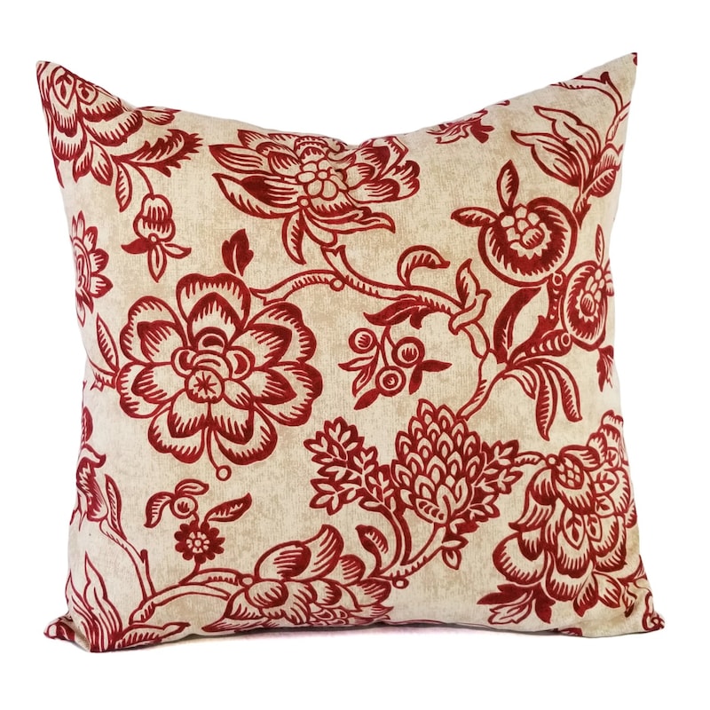 Red Floral Pillow - Etsy