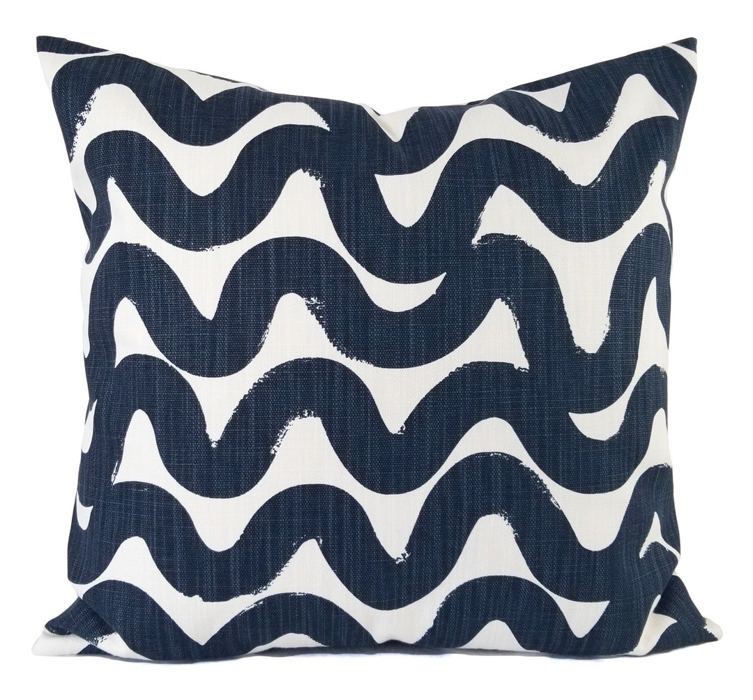 Two Deep Blue Pillow Covers Blue Chevron Pillow Blue Wavy - Etsy