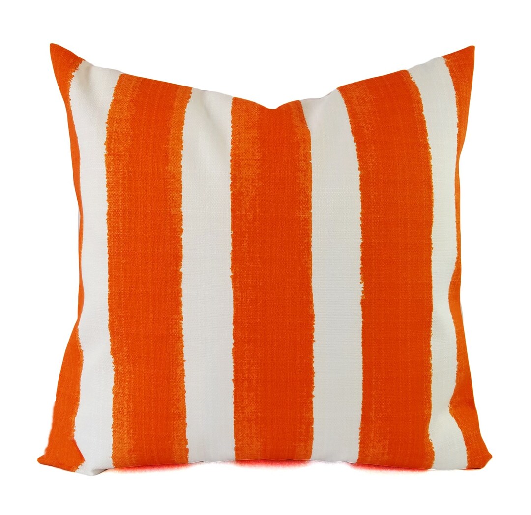 Two Outdoor Pillow Covers, Orange Pillow Cover, Striped Pillow Sham ...