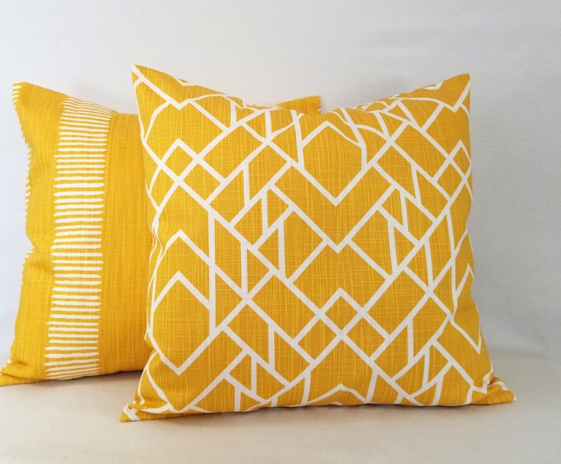 One Yellow Pillow Cover Deep Yellow and White Decorative - Etsy