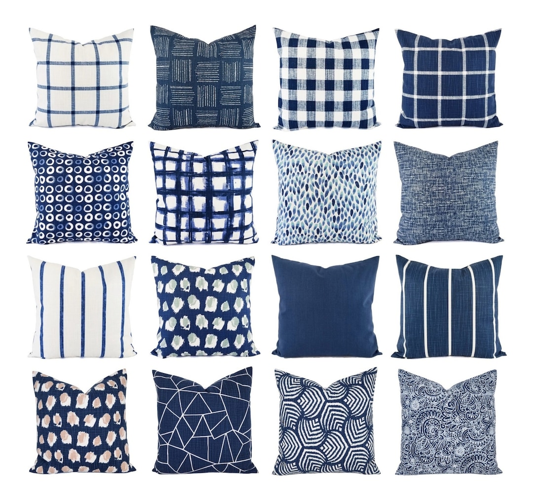 One Dark Blue and White Pillow Cover, Blue Pillow Cover, Modern Pillow ...