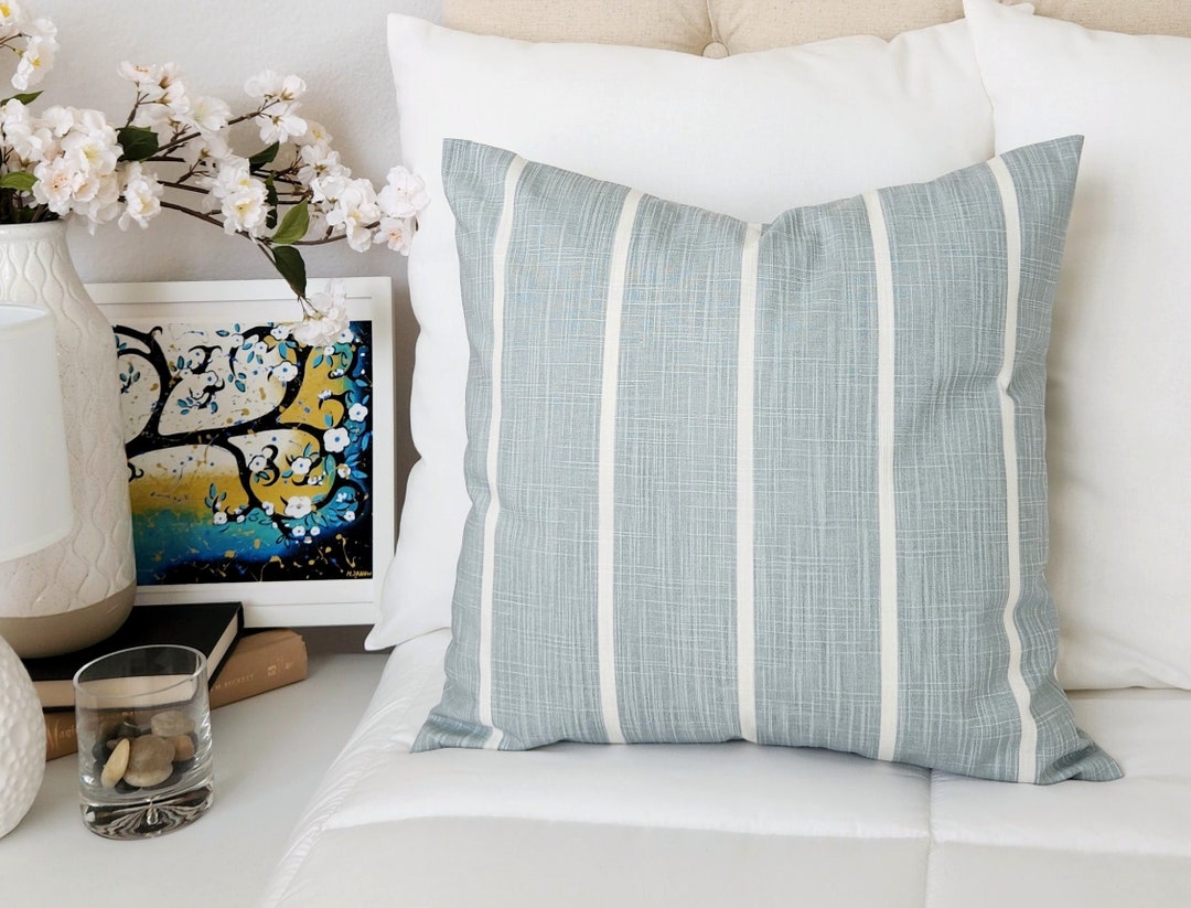 One Soft Blue Pillow Cover, Striped Pillow Cover, Modern Pillow Sham ...