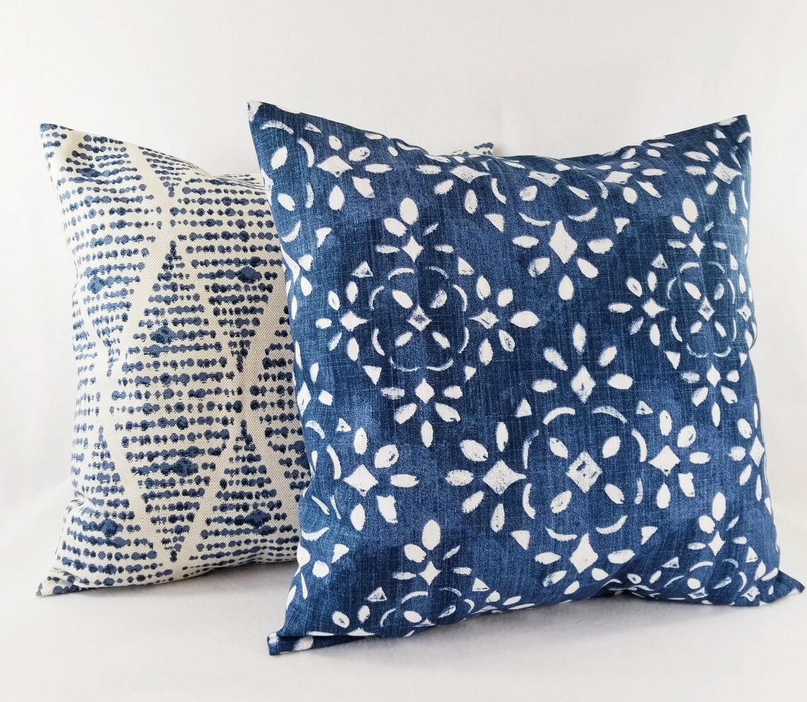 Two Damask Pillow Covers Blue Throw Pillow Covers Custom | Etsy