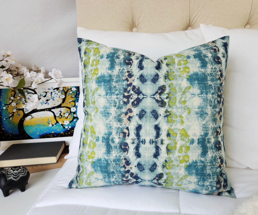 One Throw Pillow Cover Blue and Green Covers Blue Pillow Blue Throw ...
