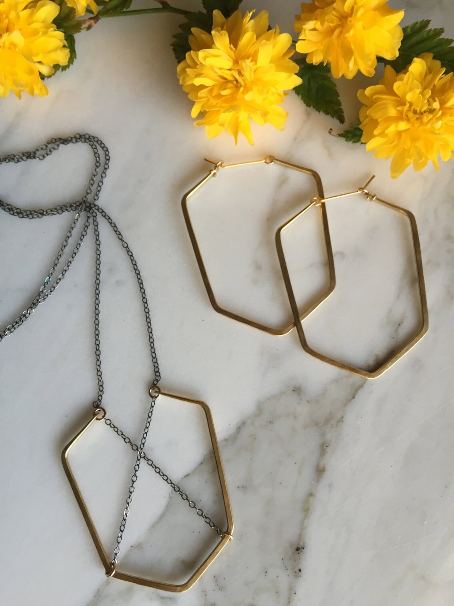 FACET NECKLACE - Long Necklace With Oxidized Sterling Silver Chain and ...