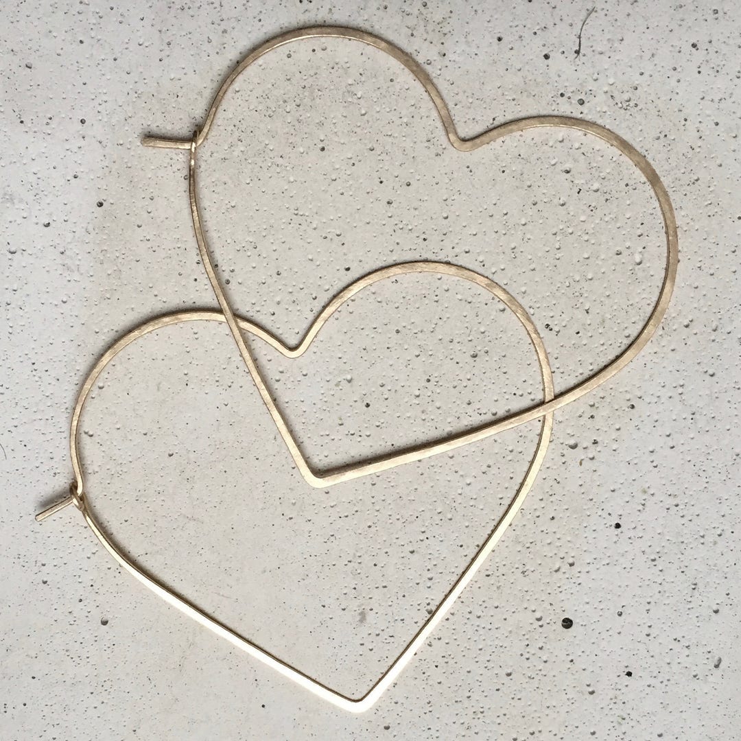 LARGE HEART HOOPS - Gold Heart Hoops or Rose Gold Heart Hoops, Hammered ...