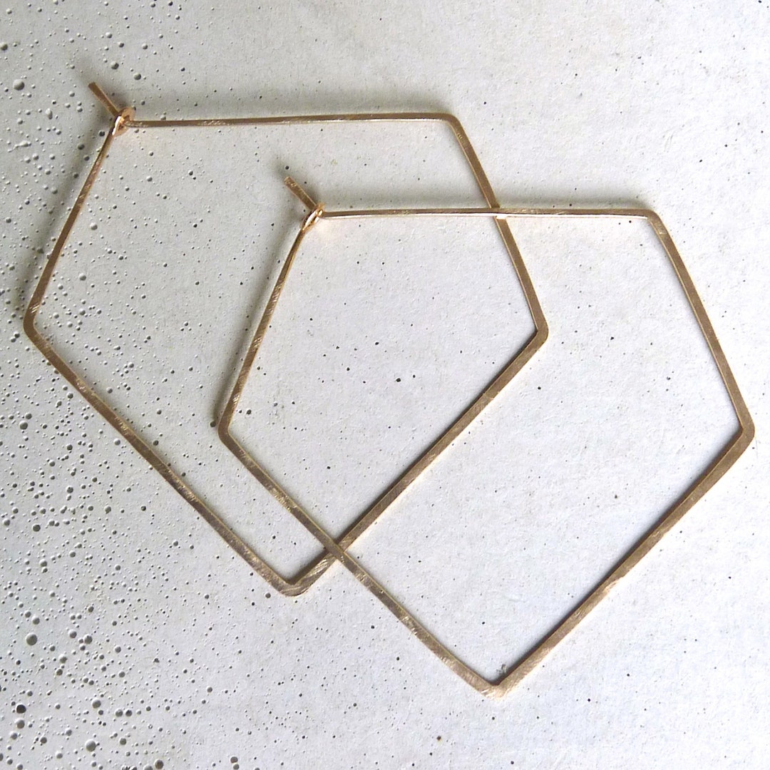 LARGE DIAMOND HOOPS - Geometric Hoop Earrings - Minimalist Hoops in 14k ...