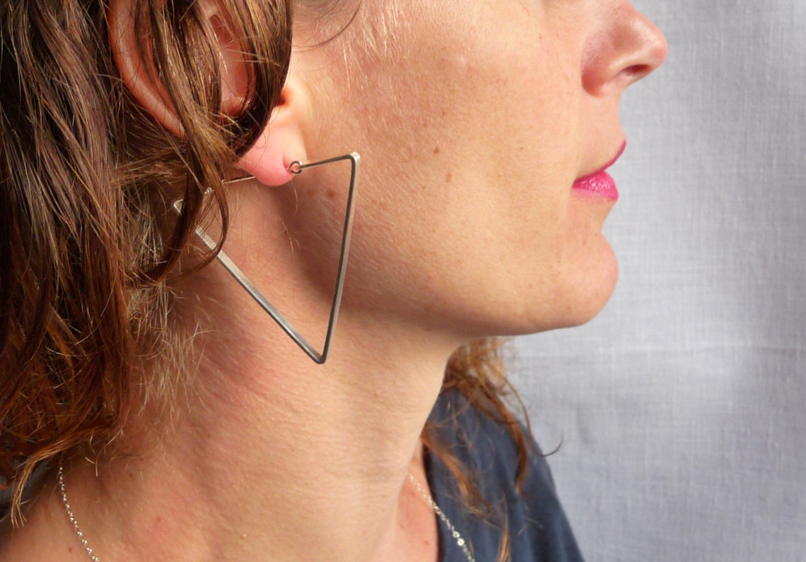 TRIANGLE HOOP EARRINGS Large Triangle Hoops Big Triangle - Etsy