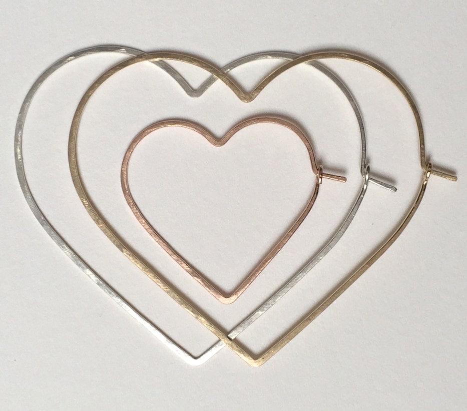 SMALL HEART HOOPS - Heart Hoop Earrings in Sterling Silver, Gold, or ...